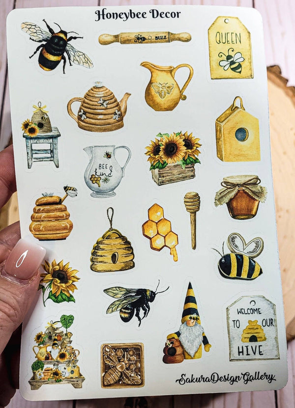 Honeybee Decor Sticker Sheet, Bee Stickers, Honeybees Sticker Set, Scr ...
